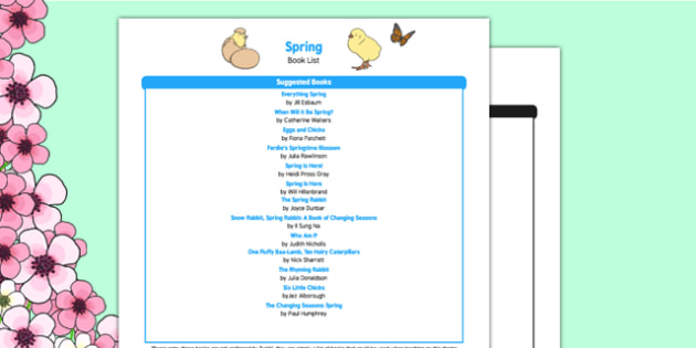 Springtime Book List (teacher made)