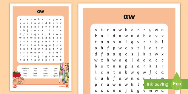 'aw' Digraph Differentiated Word Search (teacher made)