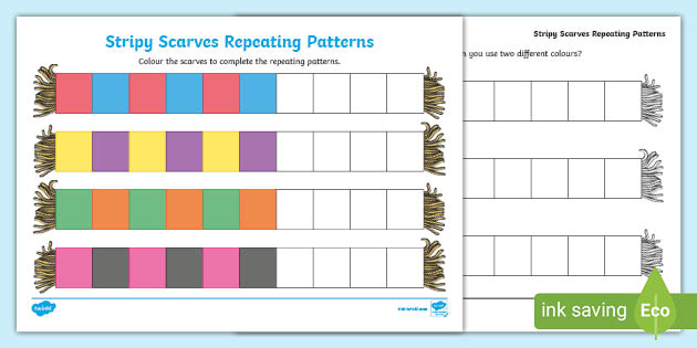 👉 Stripy Scarves ABAB Repeating Patterns Worksheet