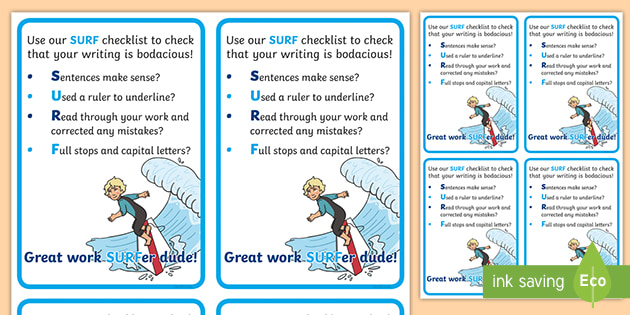 * NEW * SURF Writing Checklist Book Prompt