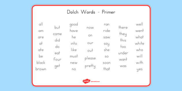 Dolch Words Word Mat Primer - High-Frequency Words - USA