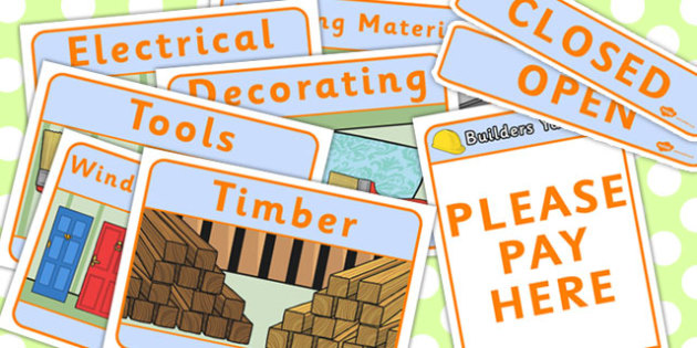Builders Yard Role Play Signs (teacher made)