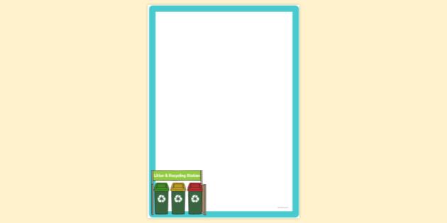 FREE! - Simple Blank Recycling Station Page Border | Page Borders | Twinkl