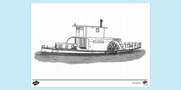 FREE! - Paddle Steamer Colouring Sheet | Teaching Resource | Twinkl