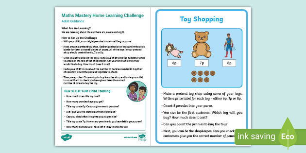 👉 Maths Mastery 6, 7 and 8 Home Learning Challenge: Toy Shopping