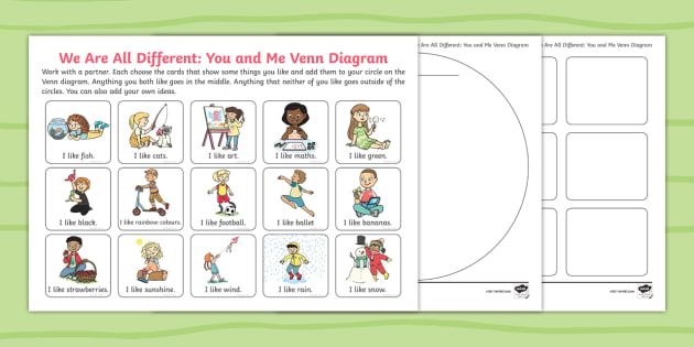 FREE! - We Are All Different: You and Me Sorting Venn Diagram Worksheet FREE! - We Are All Different: You and Me Sorting Venn Diagram Worksheet