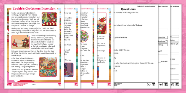 Year 2 Cookie's Christmas Invention Reading Comprehension