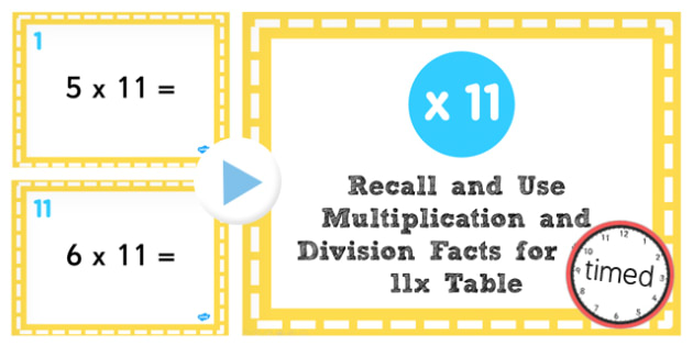 Multiplication Division Facts for 11 Times Table PowerPoint Test