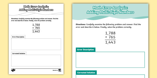 Fourth Grade Math Error Analysis Activity: Adding Multi-Digit