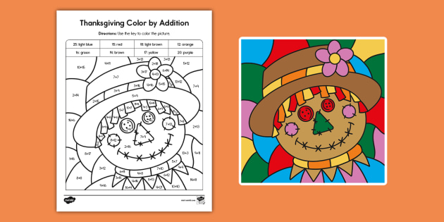 thanksgiving addition coloring sheet
