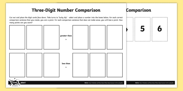 Three-Digit Number Comparison Activity (teacher made)