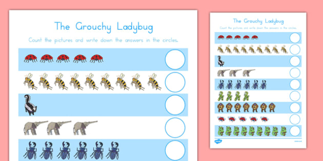 The Grouchy Ladybug Counting Sheet - usa, america, the grouchy ladybug
