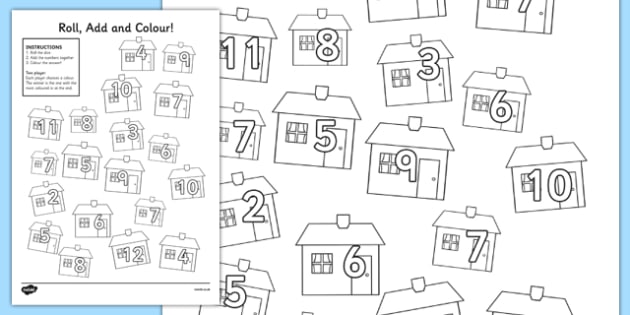 Houses and Homes Roll and Colour Worksheet / Worksheet