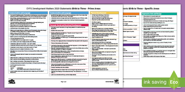 EYFS Development Matters Birth-3 Ages and Stages