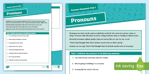 Grammar Homework Week 9 Pronouns 3rd/4th Class