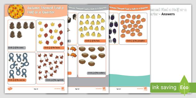 Find a Half and a Quarter Autumn Fractions Activity - Twinkl