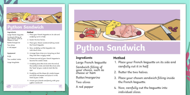 Ronald the Rhino Python Sandwich Recipe (teacher made)