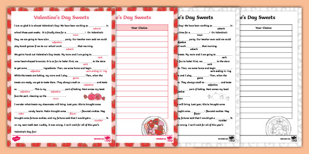 Valentine’s Day Sweets Laugh Libs for Kids | ELA Game