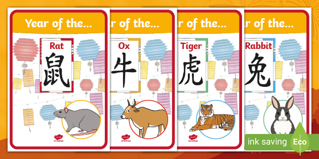 Chinese Year Of The Zodiac Animal Display Posters