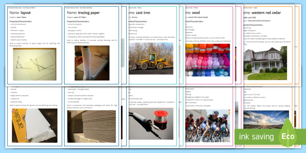 Materials Revision Cards Pack 1 (teacher made)