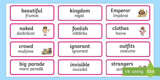 The Emperor's New Clothes Word Cards English/Romanian