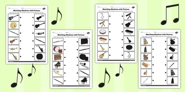 Music Shadow Matching Worksheet (teacher made)
