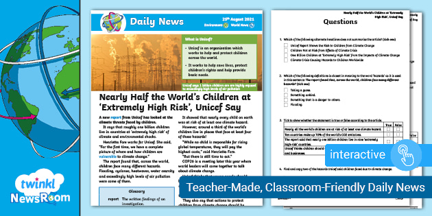 News Story for Kids 7-9: Climate Change Risk to Children
