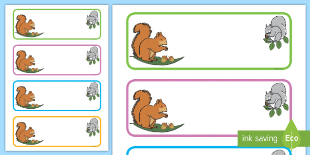 Squirrel Themed Editable Drawer-Peg-Name Labels (Blank)