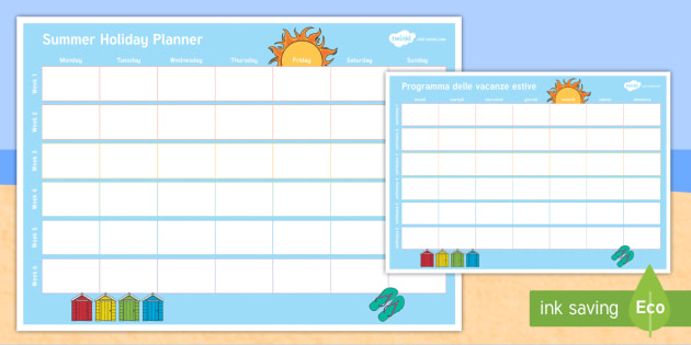 Summer Holiday Display Calendar English/Italian - Summer Holiday ...