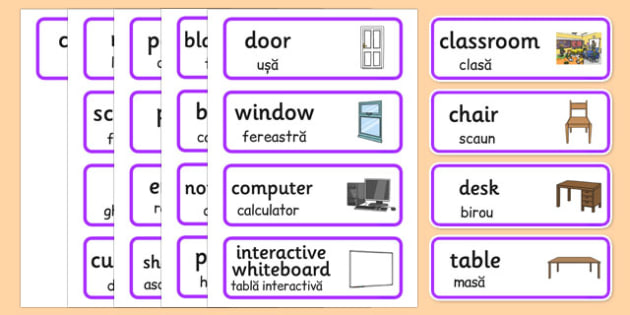 Classroom Word Cards Romanian Translation (teacher made)