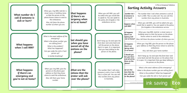 What To Do When You Call 000 Sorting Cards (teacher made)