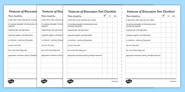 Discussion Texts Checklist - discussion texts, writing a