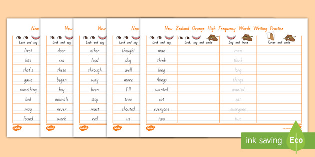 New Zealand Orange Sight Words Writing Practice