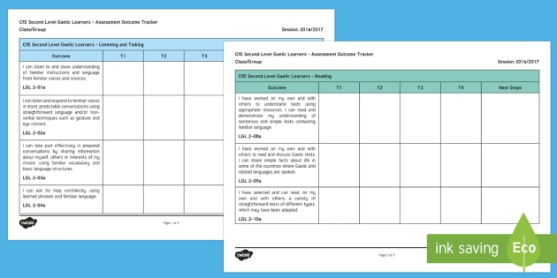 CfE Second Level Gaelic Learners Experiences & Outcomes Assessment Tracker