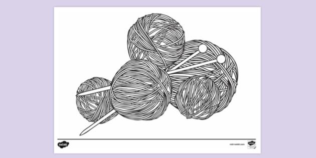 Wool And Knitting Needles Colouring Sheet (teacher made)