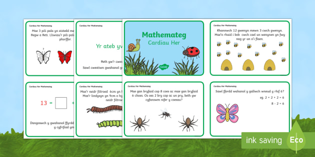 Cardiau Her Mathemateg Thema Trychfilod (teacher made)