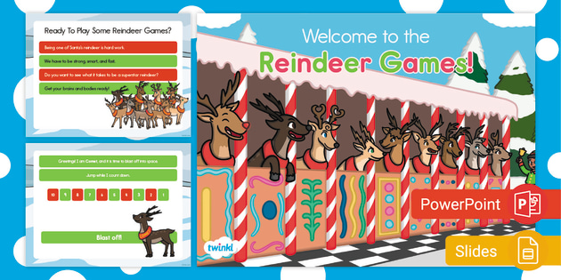 Reindeer Games Math Review Workout Activity - PowerPoint & Google Slides