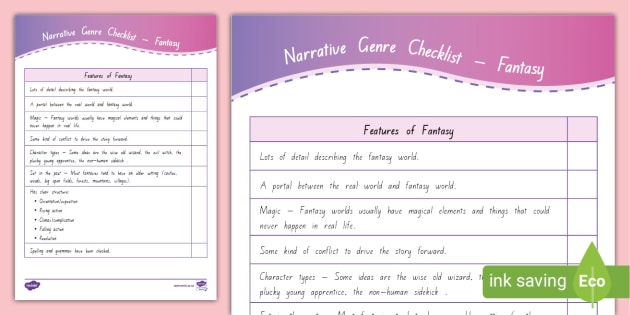 Narrative Genres Writing Checklist - Fantasy (teacher made)