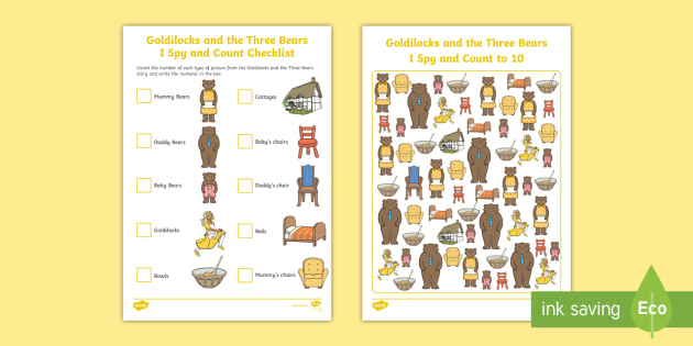Goldilocks and the Three Bears I Spy and Count to 10 Worksheet