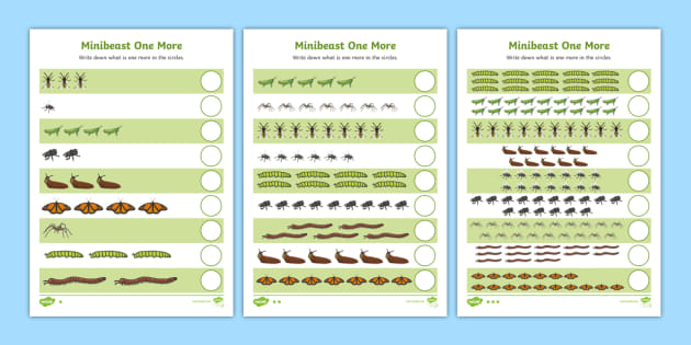 Minibeast-Themed One More Counting Worksheet