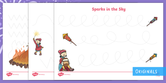 Sparks in the Sky Pencil Control Worksheet / Worksheets