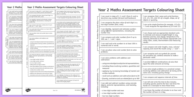 Year 2 Maths Targets Colouring Sheet (teacher made)