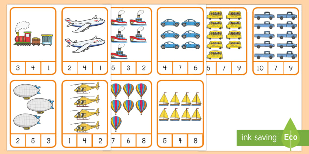 Transportation Counting to 10 Clip Cards (Teacher-Made)