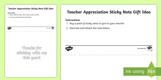 Teacher Appreciation Sticky Note Gift Tag Template - Teacher Appreciation