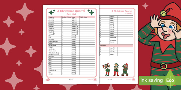 KS1 A Christmas Quarrel - Editable Cast List (teacher made)