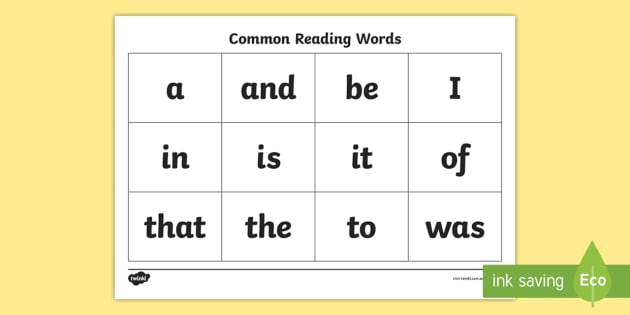 12 Common Reading Words Activity