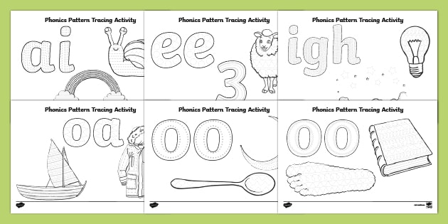 ai, ee, igh, oa, oo Phase 3 Phonics Pattern Tracing Activity