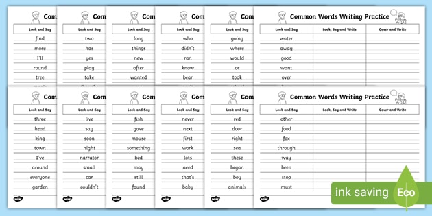 Key Words Handwriting Practice Worksheet