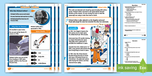KS1 Michael Collins Differentiated Reading Comprehension Activity