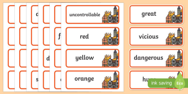 Fire Adjectives Word Cards
